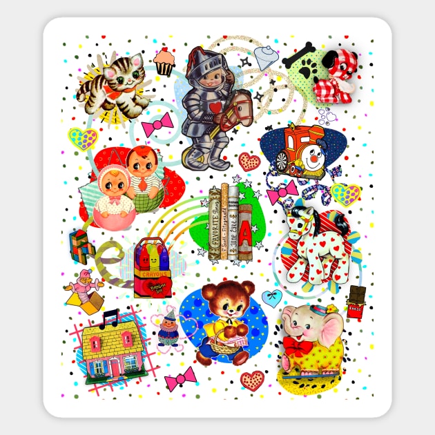Vintage storybook art collage print. - Vintage - Sticker | TeePublic
