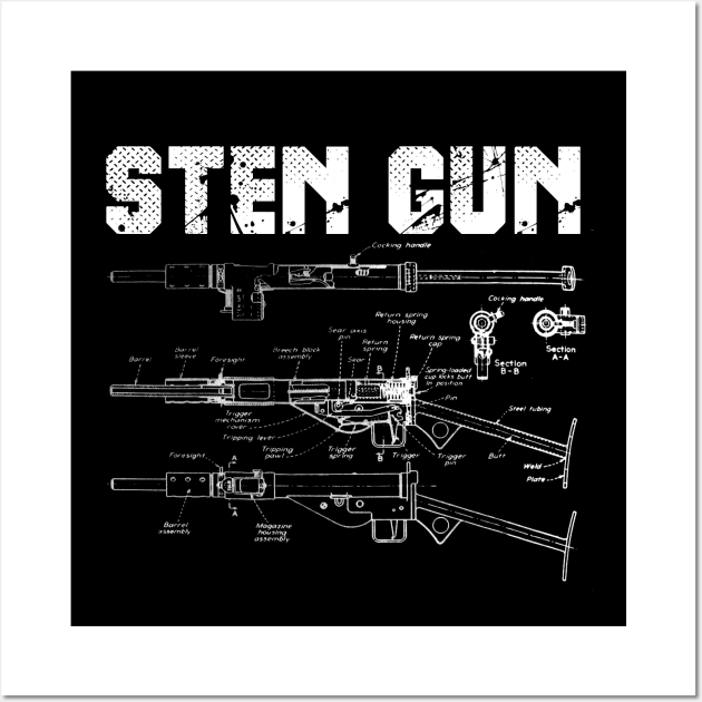 World War 2 Weapon Blueprint Sten Gun - Sten - Posters and Art Prints ...