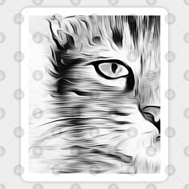 Cat half face drawing design - Cat - Sticker | TeePublic