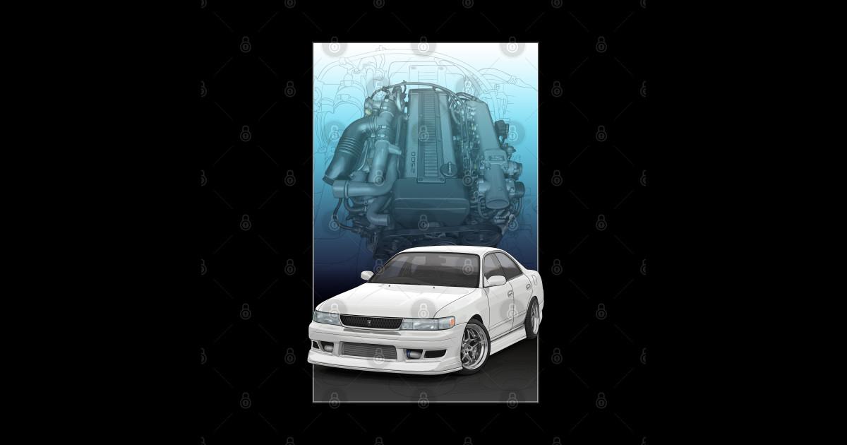 Jzx 90 with 1jz non vvt-i engine backdrop - Jzx90 - Sticker | TeePublic