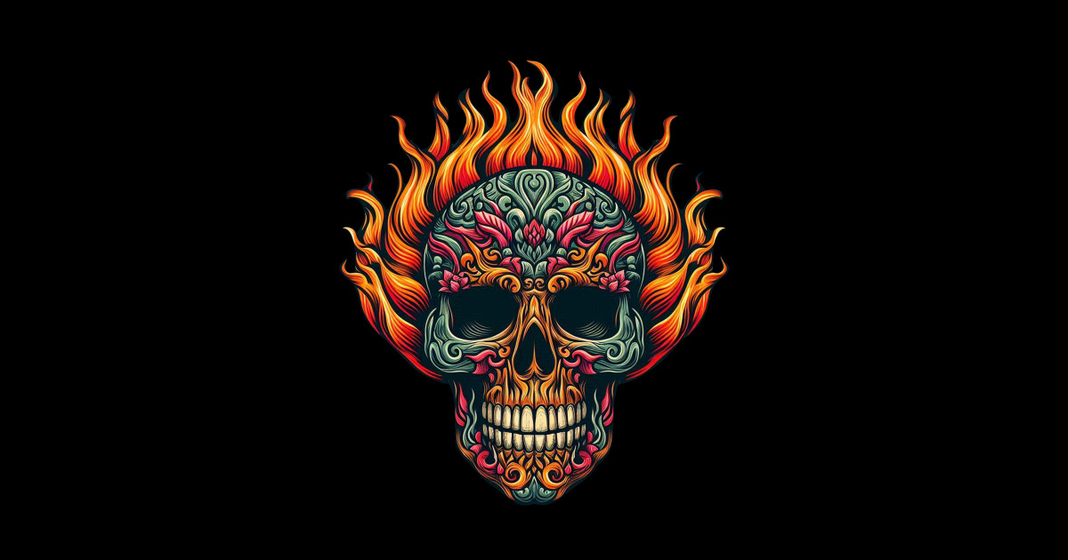 Skull fire tattoo - Skull Fire - Sticker | TeePublic
