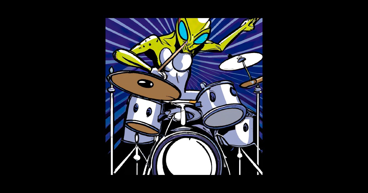 Alien drummer rock star space jam - Alien - Sticker | TeePublic