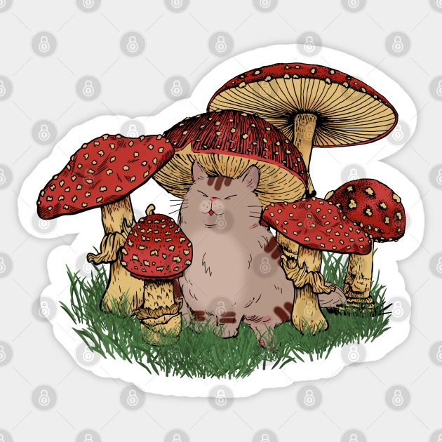 Kawaii Mushroom Cat - Mushroom Cat - Sticker | TeePublic