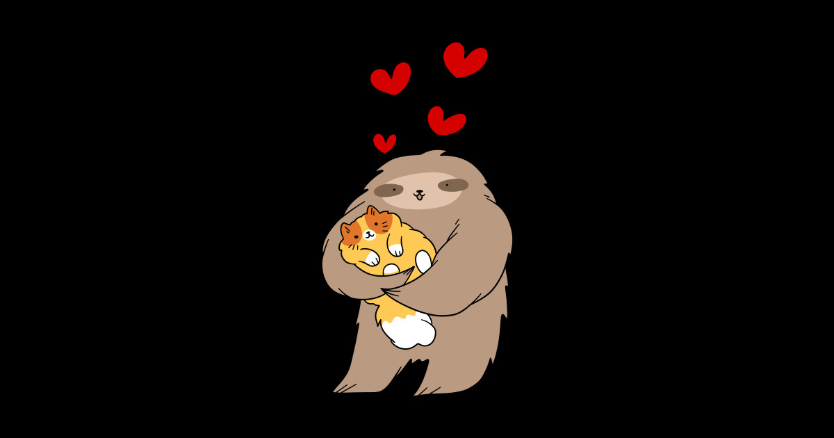 Sloth Loves Fluffy Kitten - Kitten - Sticker | TeePublic