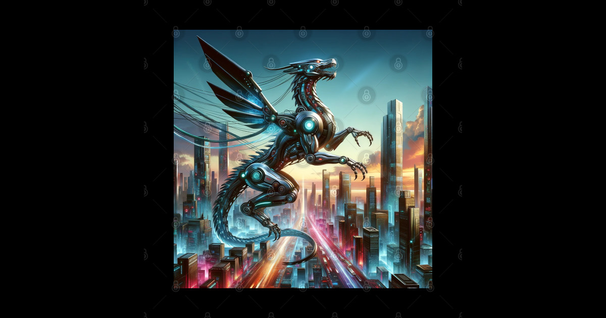 Neon Drake: Guardian of the Future Metropolis - Cyber Dragon - Sticker ...