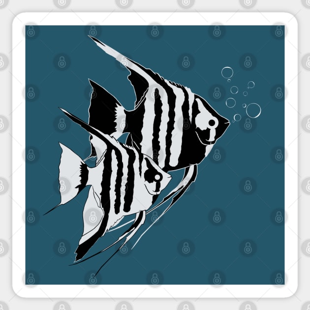 Angelfish. Fish blowing bubbles. Monochrome - Angelfish - Sticker ...