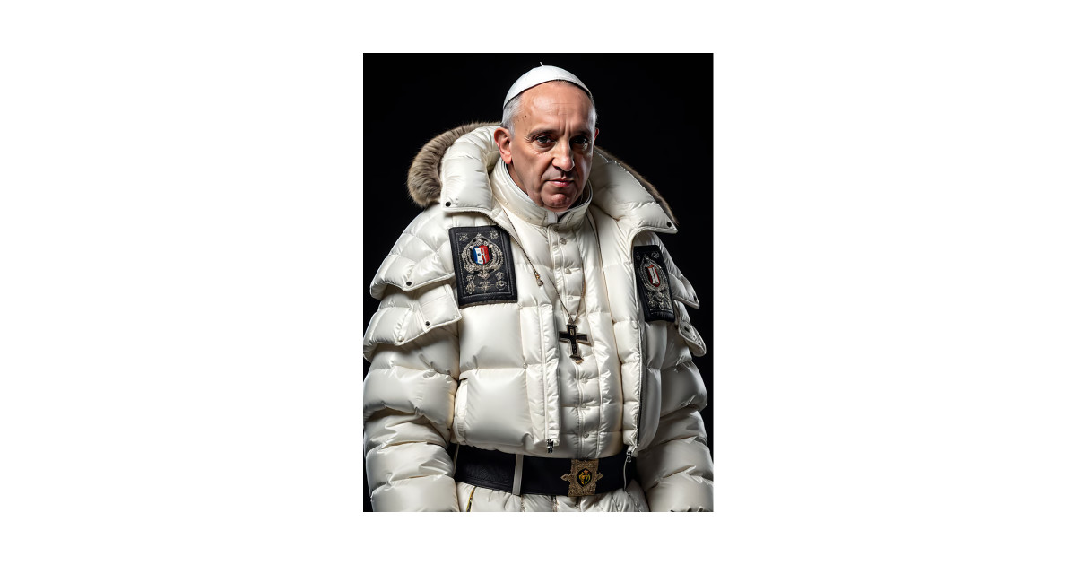 Pope Francis Puffer Jacket meme - Pope - T-Shirt | TeePublic
