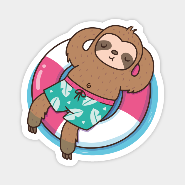 Cute Sloth Chilling On Pool - Beach Vacation - Magnet | TeePublic