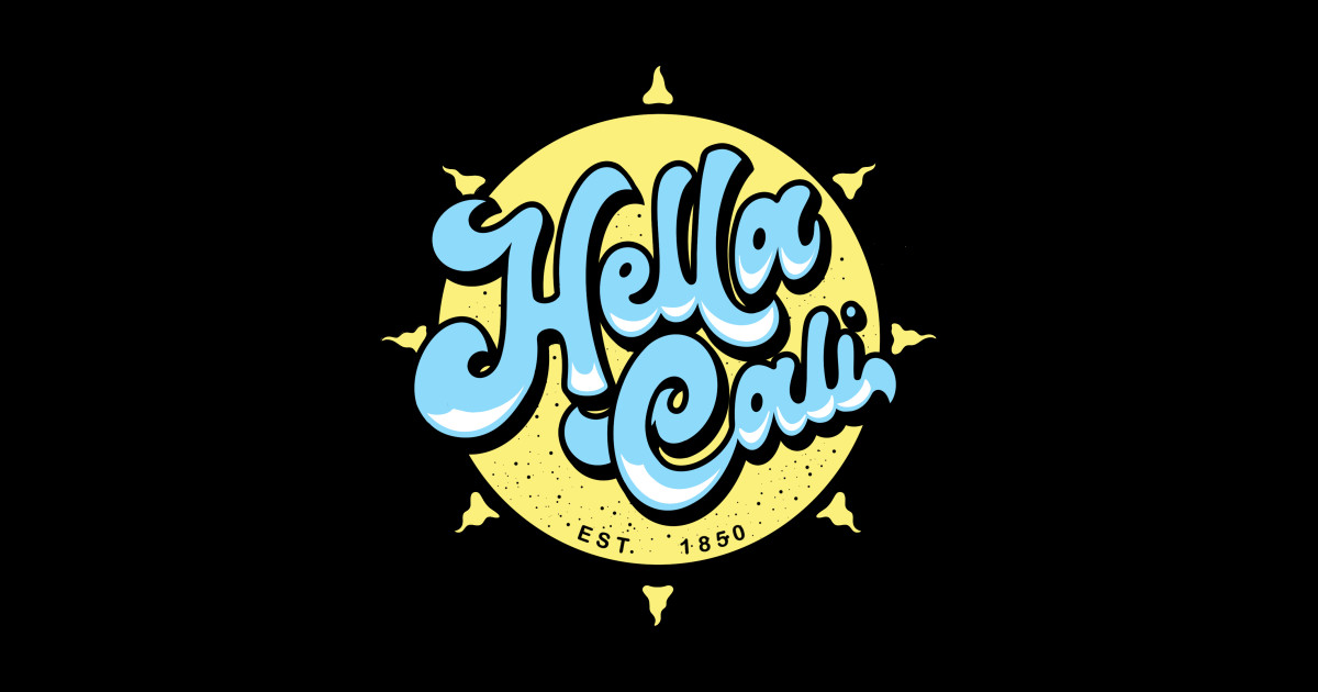 Hella Cali Yellow Sun Blue Lettering Logo - California - Sticker ...