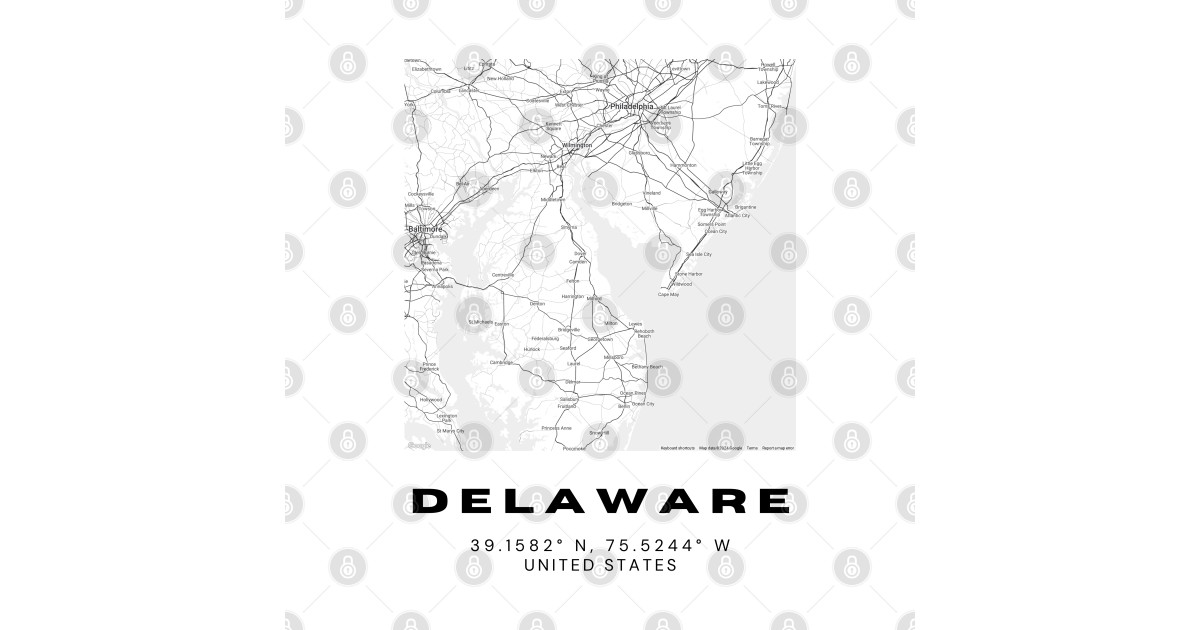Minimalist Delaware Map Art - Black and White Coordinates Design ...