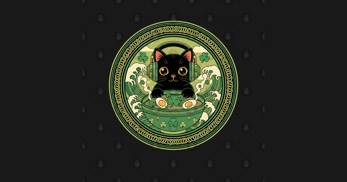 Lucky Ramen Headphone Cat – Japanese St Patrick - Japanese Cat - T ...