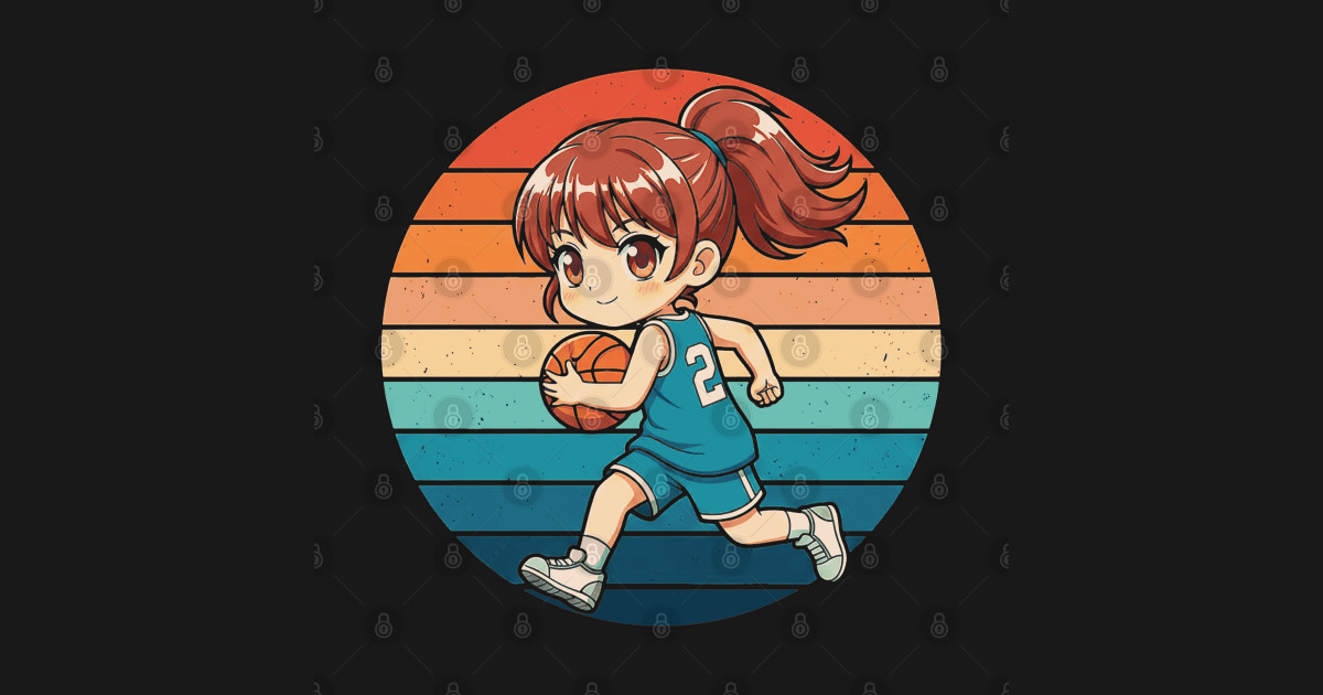 Chibi Basketball Girl Retro Sunset Anime Aesthetic Sports Character ...