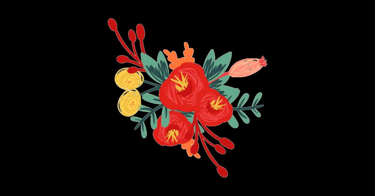 Red flowers with green leaves and beautiful buds - Floral - Sticker ...