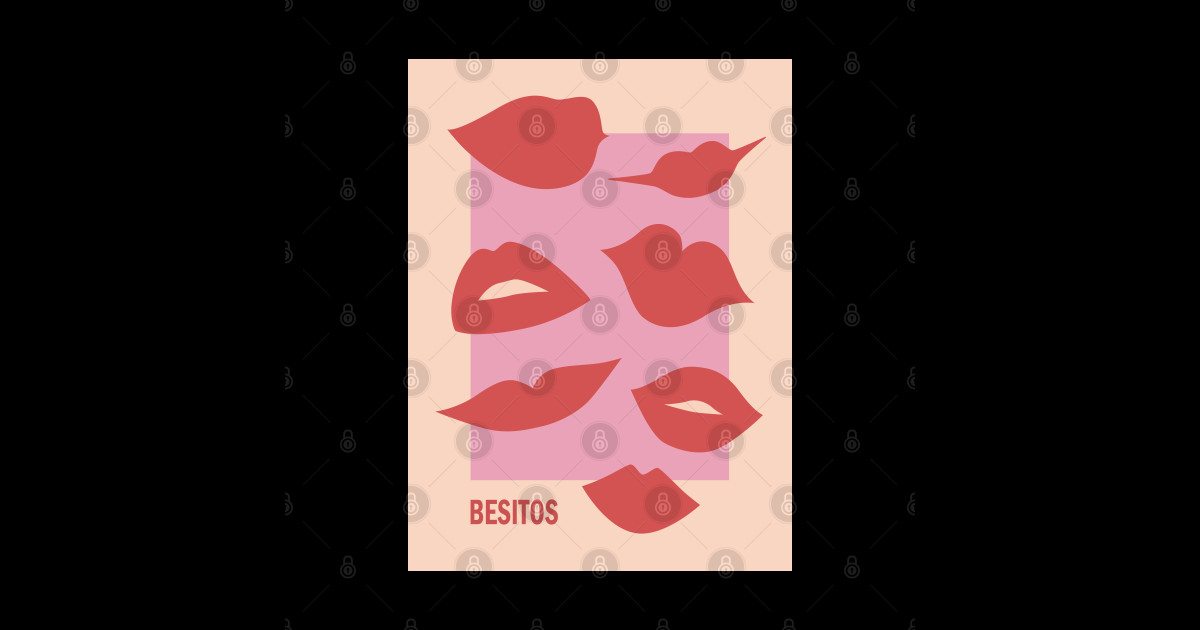 Besitos, Red lips, Kiss, Y2K decor, Retro poster, Fashion decor, Pink red art print, Valentine's ...