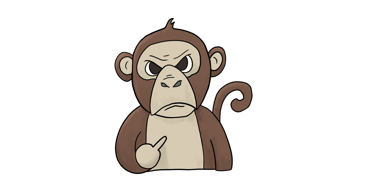 Grumpy Monkey Ape Holding Middle Finger - Middle Finger - T-Shirt ...