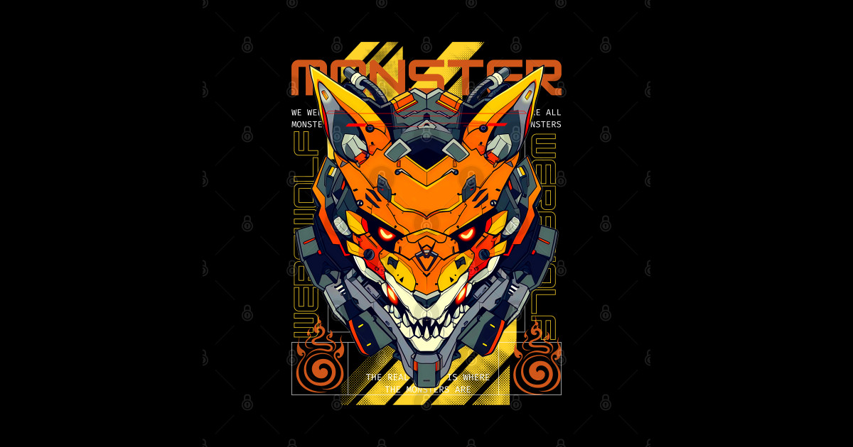 Mecha Monster, Mecha Werewolf Design - Werewolf - Sticker | TeePublic