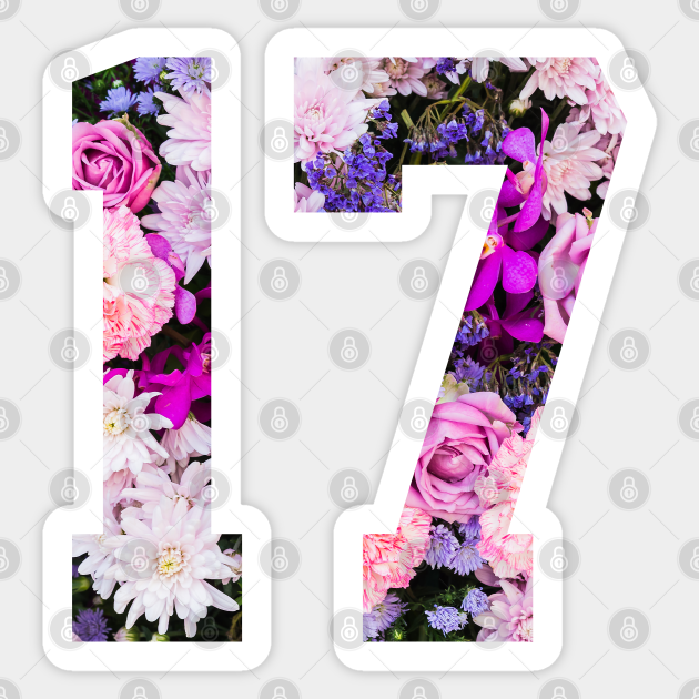 Floral Number 17 - Number 17 - Sticker | TeePublic