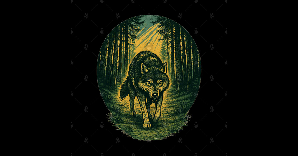 Forest Path Wolf – Vintage Woodcut Outdoor Illustration - Wolf ...