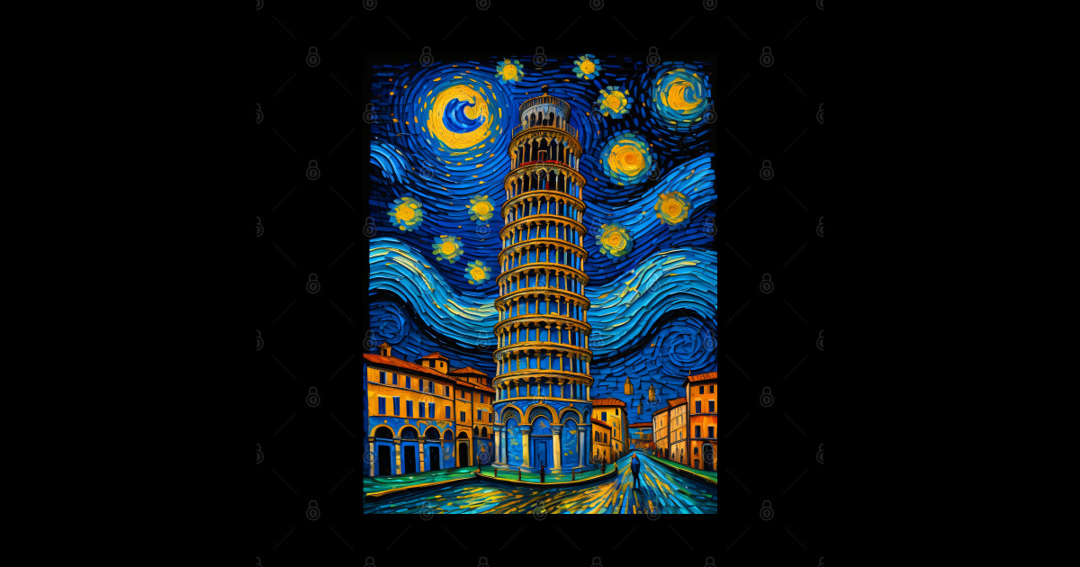Pisa Tower in Starry Night - Pisa Tower - Sticker | TeePublic