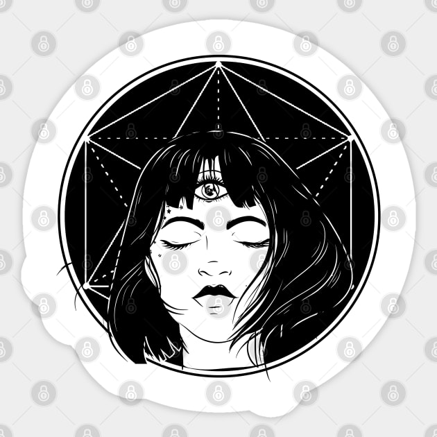 Anime girl Black sacred geometry design - Anime Girl - Sticker | TeePublic