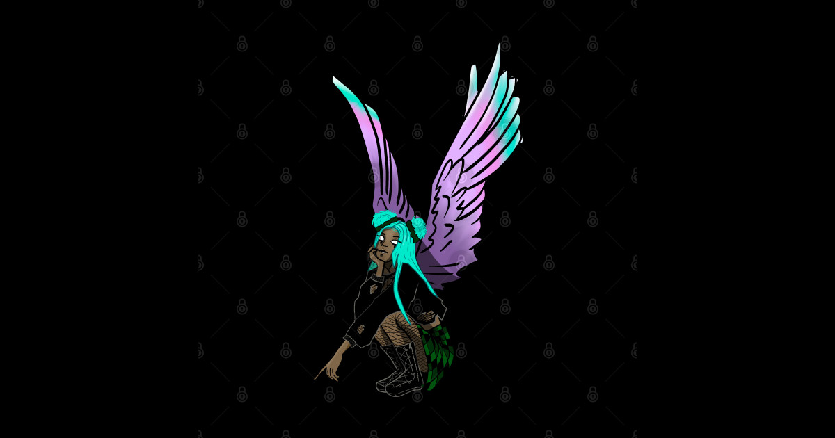 Blue haired angel - Angel Wings - Sticker | TeePublic