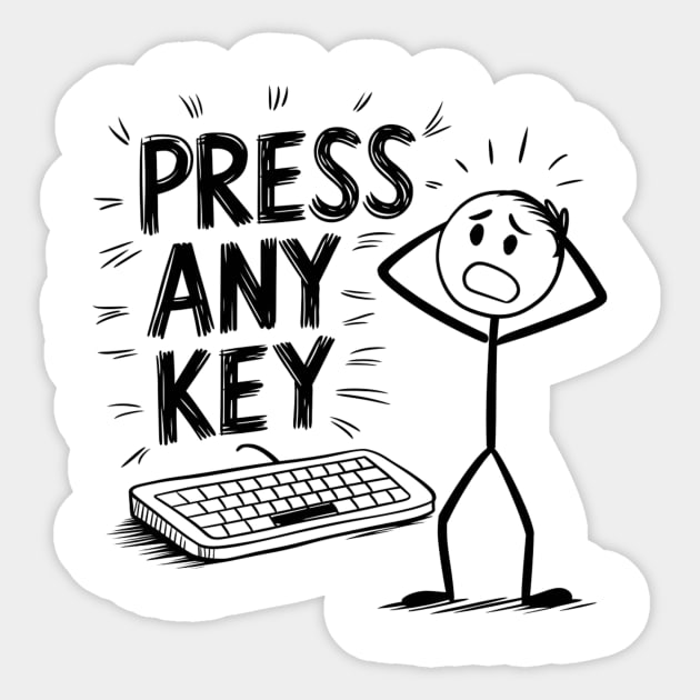 Stickman Press Any Key - Minimalist Stick Figure - Sticker | TeePublic