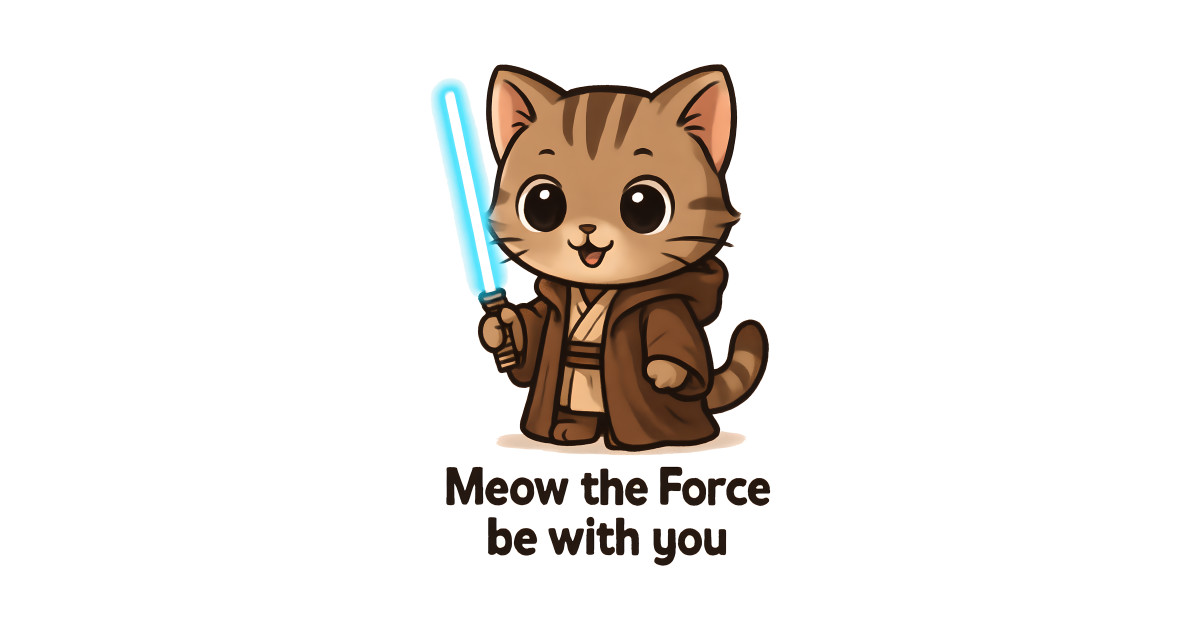 Chibi Cat Jedi – Cute Kitty with Lightsaber Pun - Cat - T-Shirt | TeePublic
