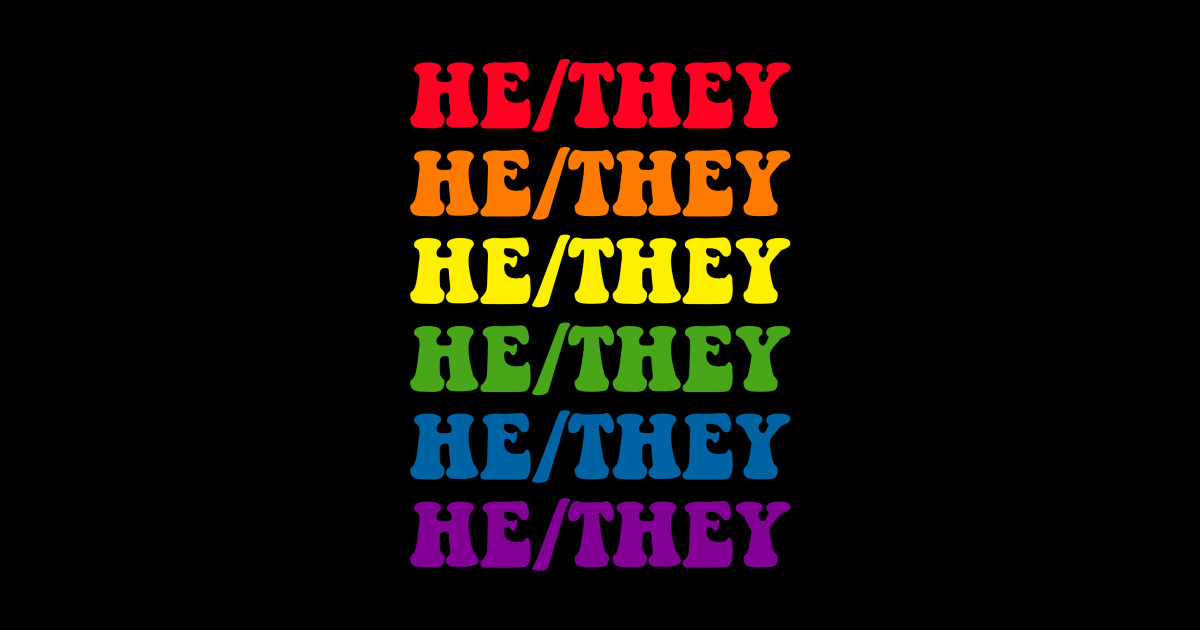 He/They Retro Rainbow Font - He They - Sticker | TeePublic