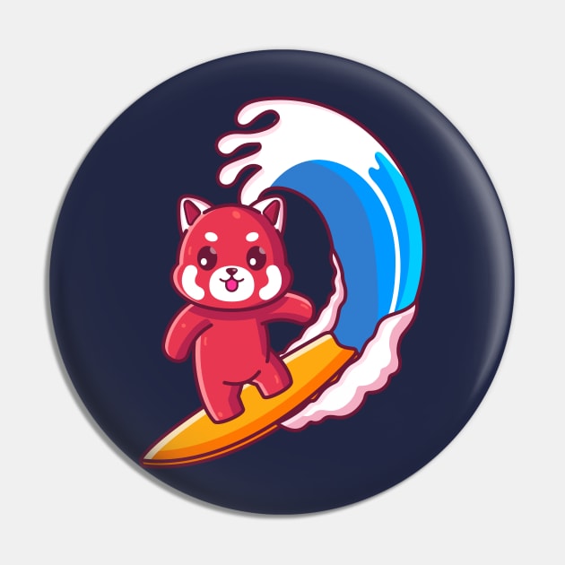 Cute red panda surfing summer vacation - Surfing - Pin | TeePublic