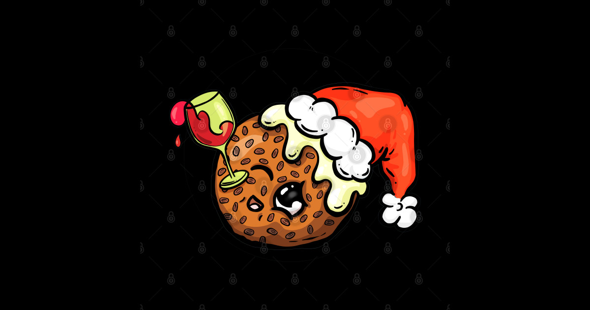 Christmas Pudding Drinking Cartoon Character Illustration - Christmas ...