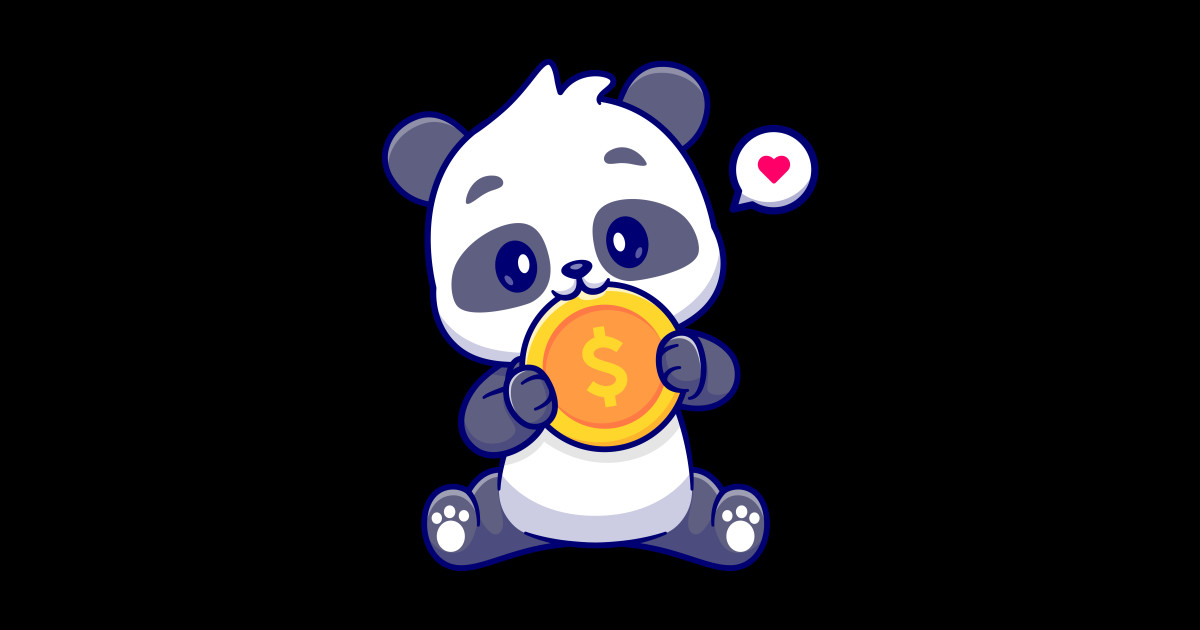 Cute Panda Bite Gold Coin Cartoon - Cute Panda Bite Gold Coin Cartoon ...