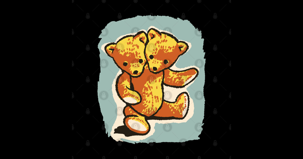 Vintage Two Headed Teddy Bear - Teddy Bear - Sticker | TeePublic