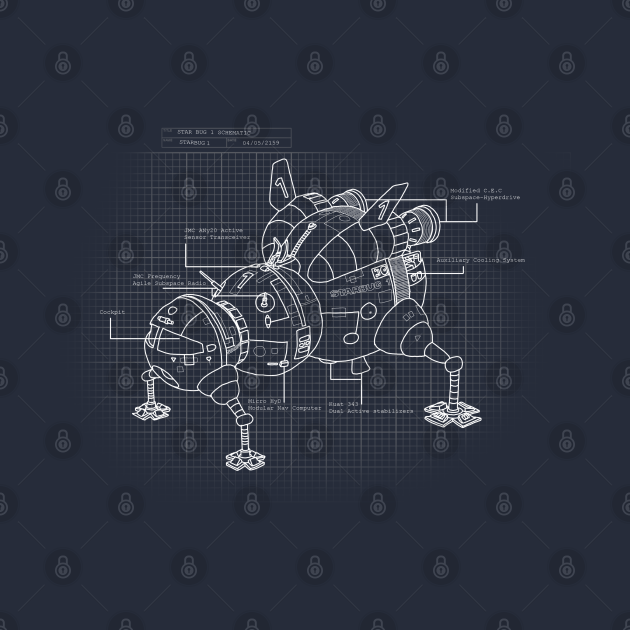 Starbug Schematic - Red Dwarf - T-Shirt | TeePublic