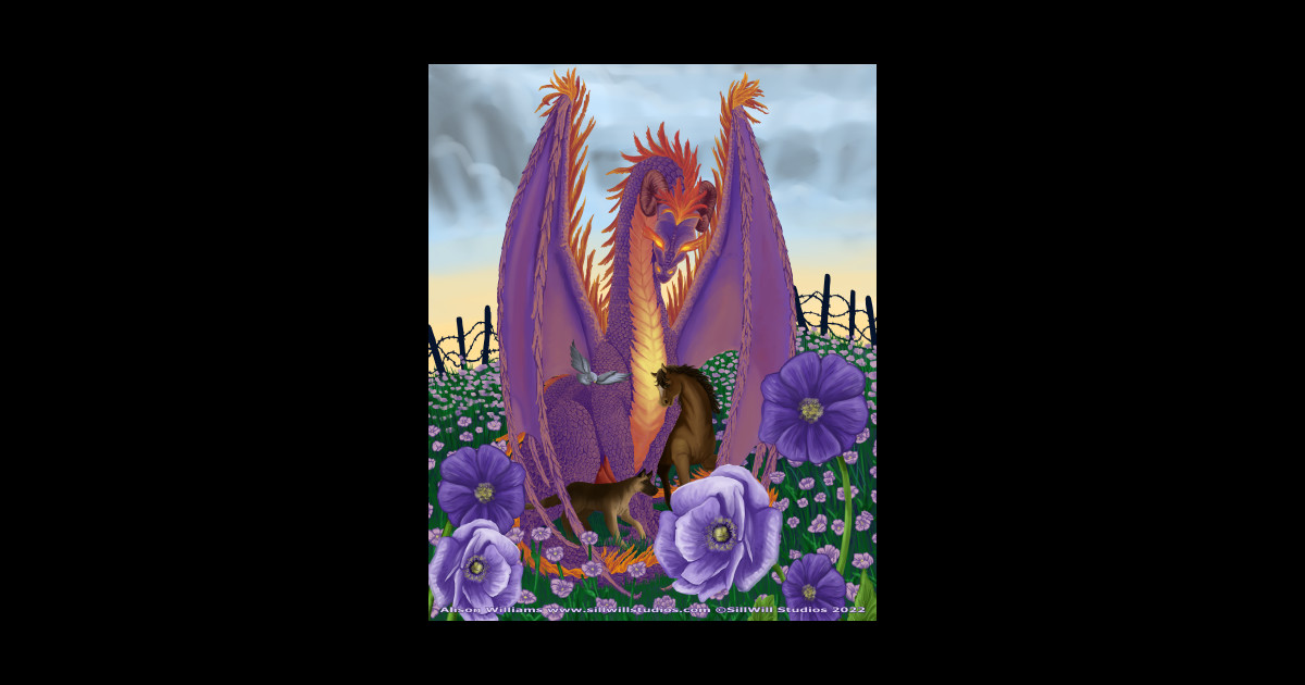 The Purple Poppy Dragon - Dragons - Sticker | TeePublic