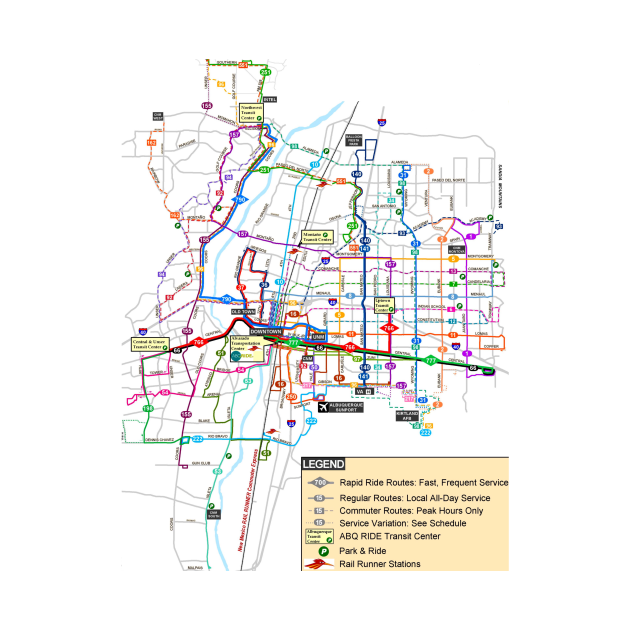 Albuquerque System / Transit Map - USA - Albuquerque - T-Shirt | TeePublic