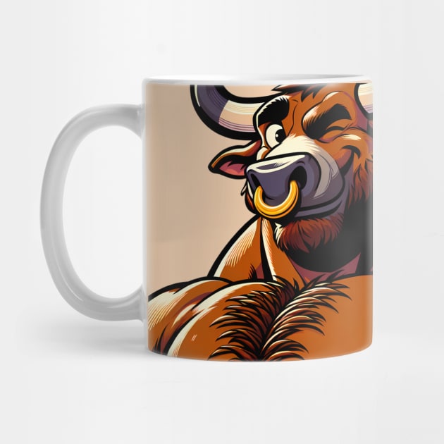 Muscular Winking Bull Anthro Furry Minotaur Design - Furry - Mug ...
