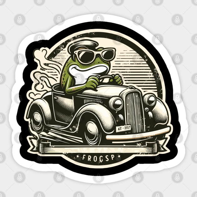 Cartoon Frog driving car - Frog - Sticker | TeePublic