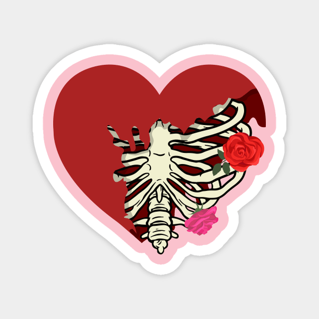 Rib Cage Heart With Roses - Heart - Magnet | TeePublic