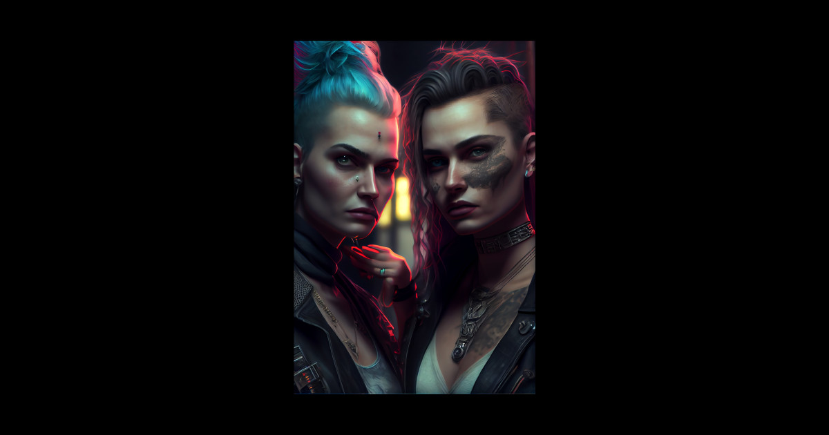 Futuristic Punk Lesbian Lovers - Neon Hair & Tattoos - Punk Rock ...
