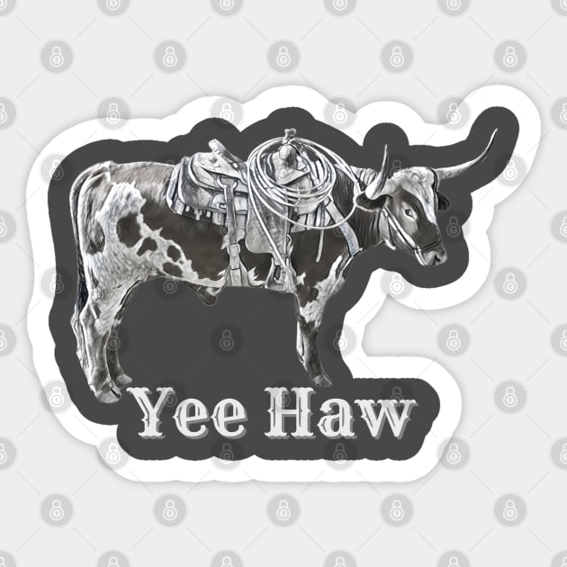 Yee Haw - Saddle Cattle Yee Haw Cowboy Longhorn - Sticker | TeePublic