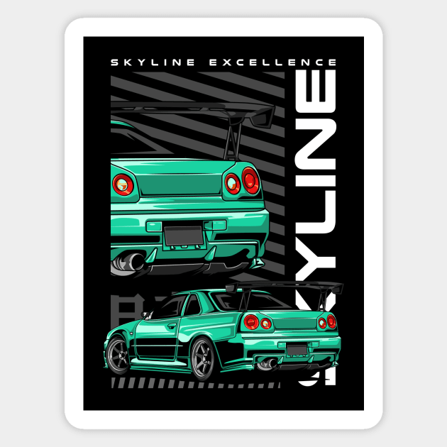 R34 Skyline GTR JDM Car - R34 Skyline Gtr Jdm Car - Sticker | TeePublic