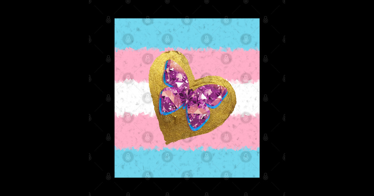 Transgender pride flag, golden heart gem butterfly - Transgender Flag ...