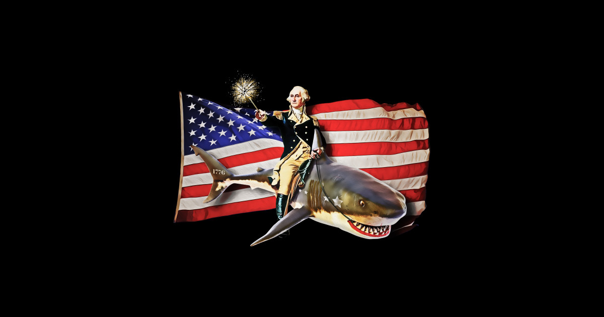 George Washington Riding a Shark American Flag - Fourth Of July ...