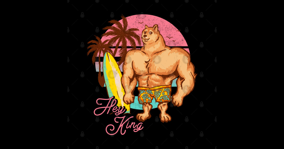 Swole Doge Chilling on the Beach | Hey King | Pink - Doge - Sticker ...