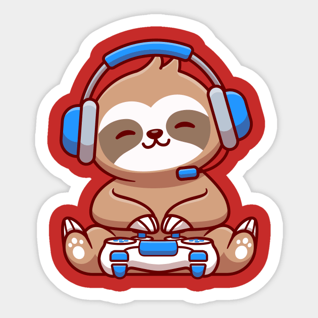 Cute Sloth Gaming Cartoon - Cute Sloth Gaming Cartoon - Sticker | TeePublic