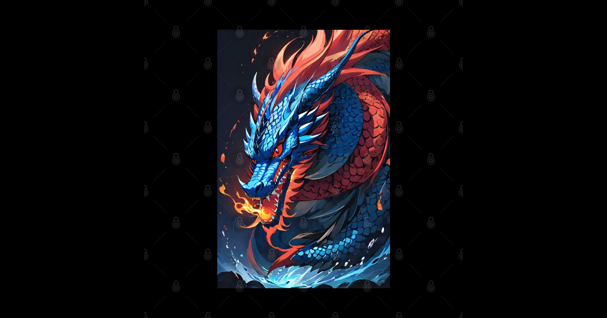 Red and blue Chinese dragon - Chinese Dragon - Posters and Art Prints ...