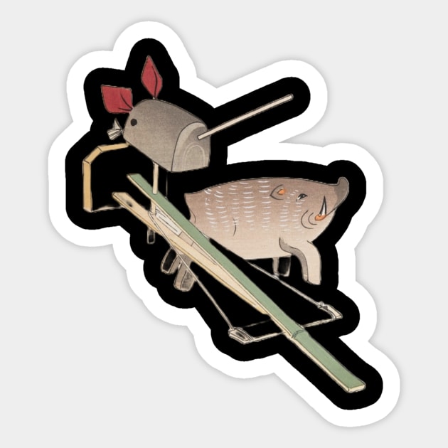 Japanese Boar Pig Hog Monster Yokai - Japanese - Sticker | TeePublic