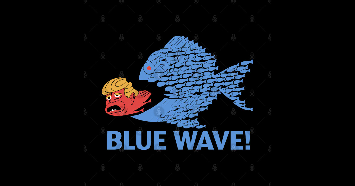 Blue Wave 2024 Funny Big Fish Eat Little Fish Trump Hair - Blue Wave ...