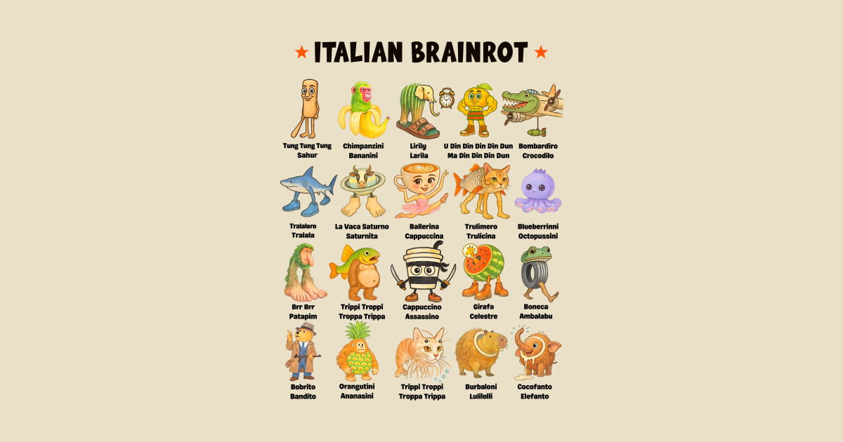 all italian brainrot vintage cartoon 2025 - Italian Brainrot - T-Shirt ...