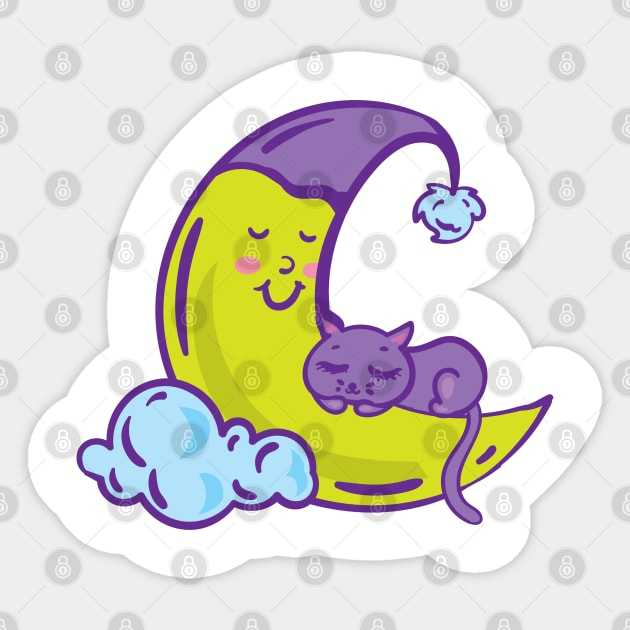 Sleeping moon with cat - Sleeping Moon - Sticker | TeePublic